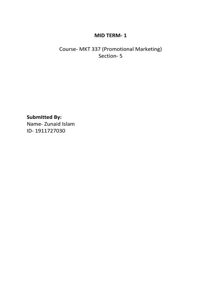 MID 1 MKT337 Zunaid Islam | PDF