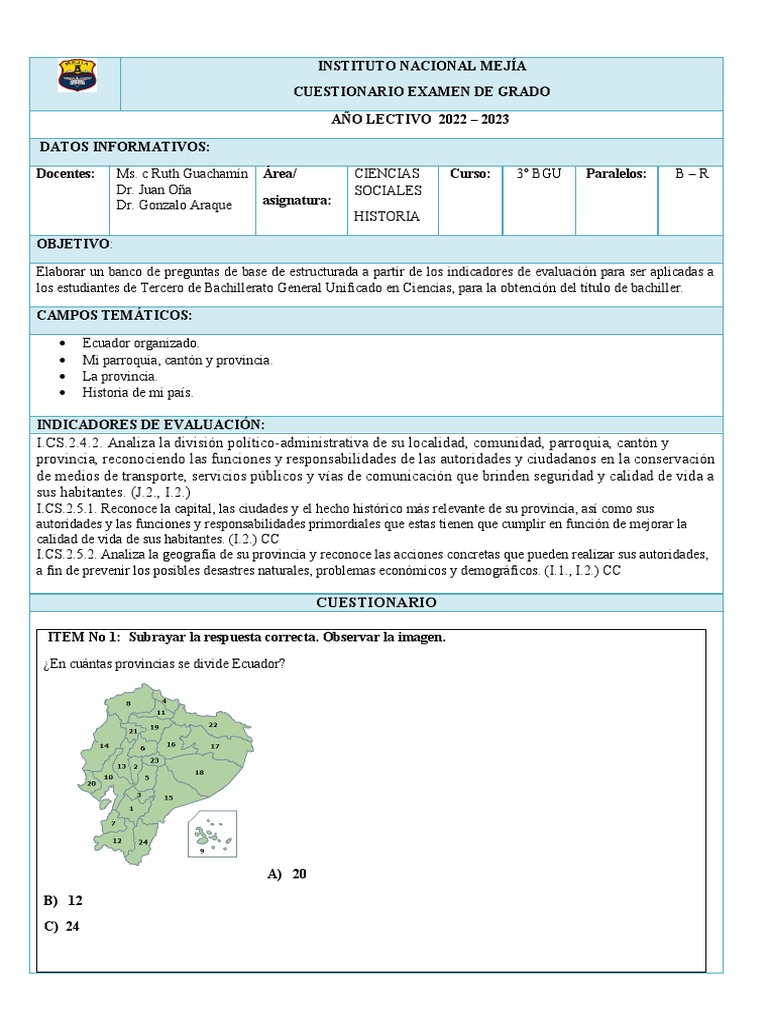 Cuestionario Examen de Grado CC-SS - Historia - 2022 - 2023 | PDF