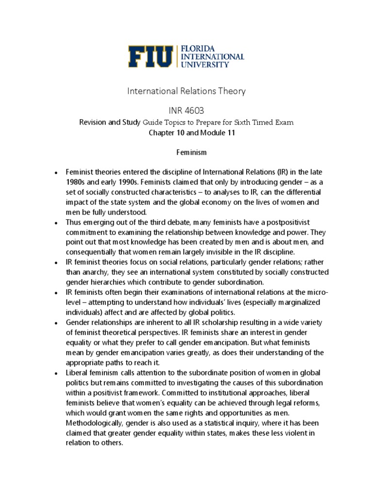Feminism in International Relations Theory | PDF | Feminism | Gender ...
