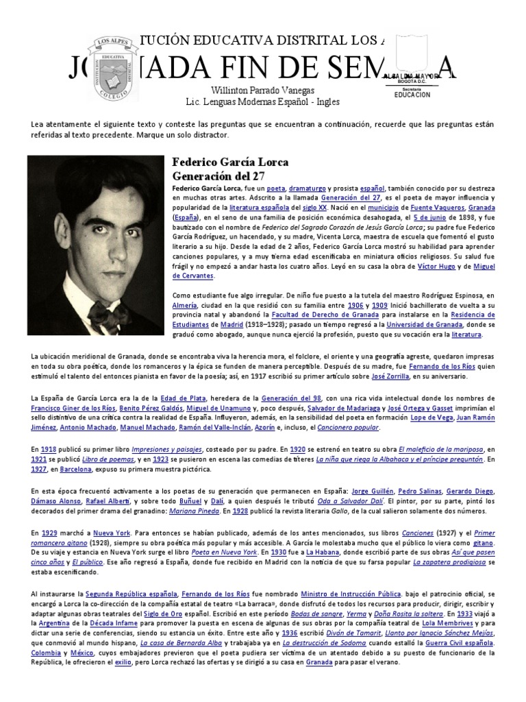Federico García Lorca: Vida y Obra | PDF | Federico García Lorca | España