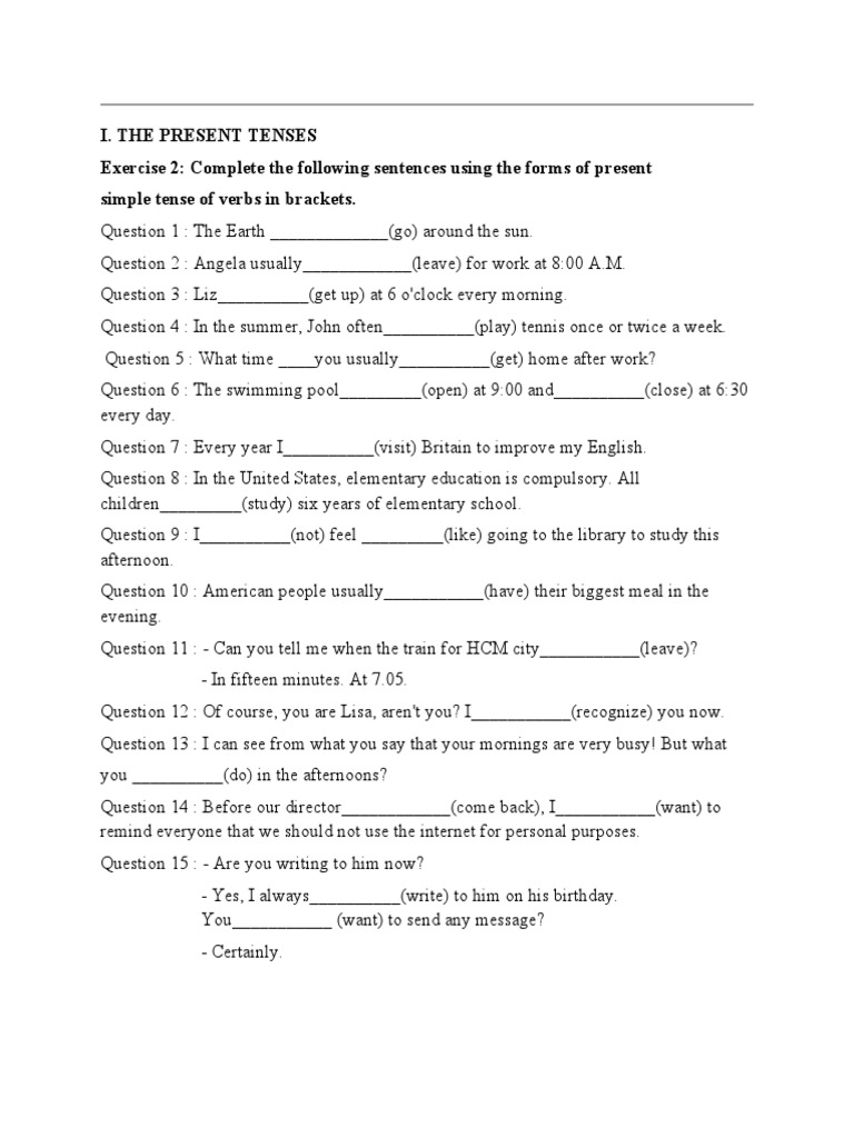 Exercise Simple Present | PDF | Language Families | Linguistics