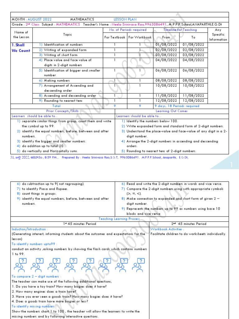2nd MM 1.SHALL WE COUNT Lesson Plan | PDF