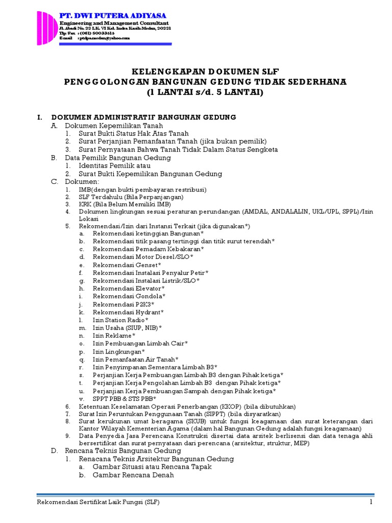 Dokumen SLF Bangunan 1-5 Lantai | PDF