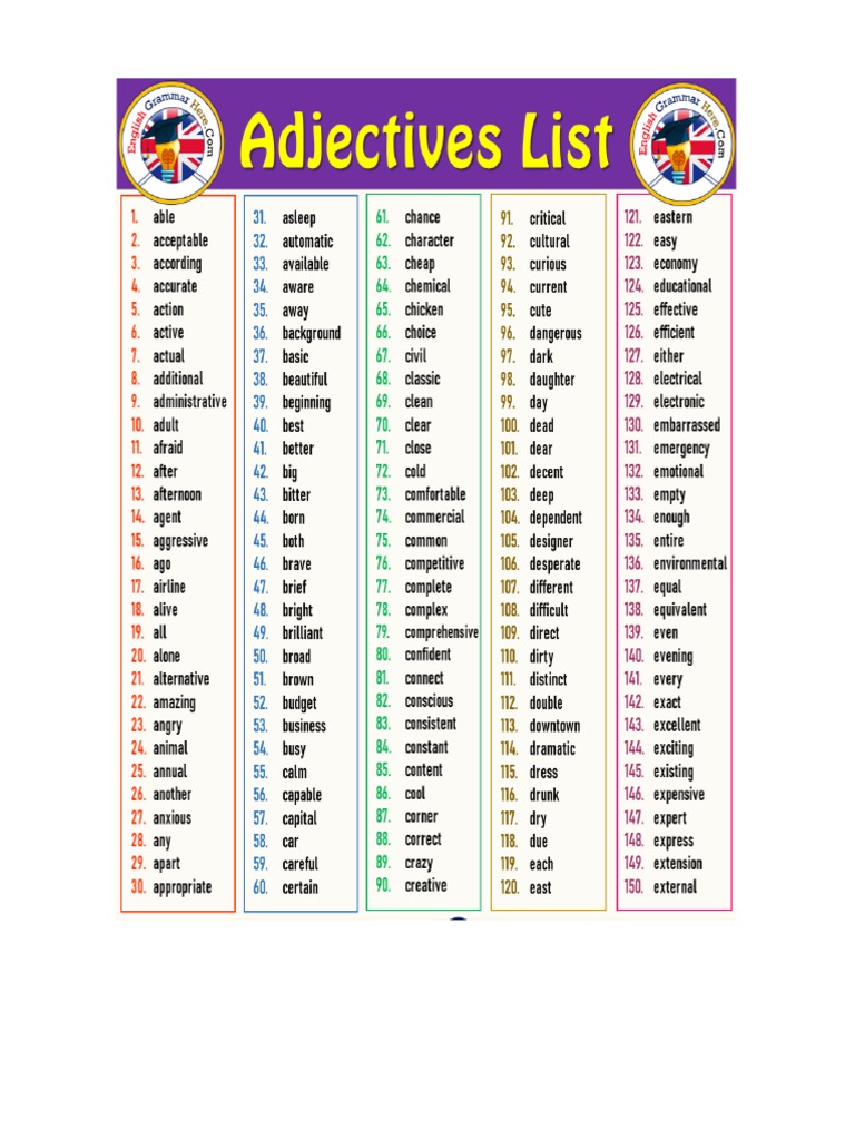 Lista de Adjetivos | PDF