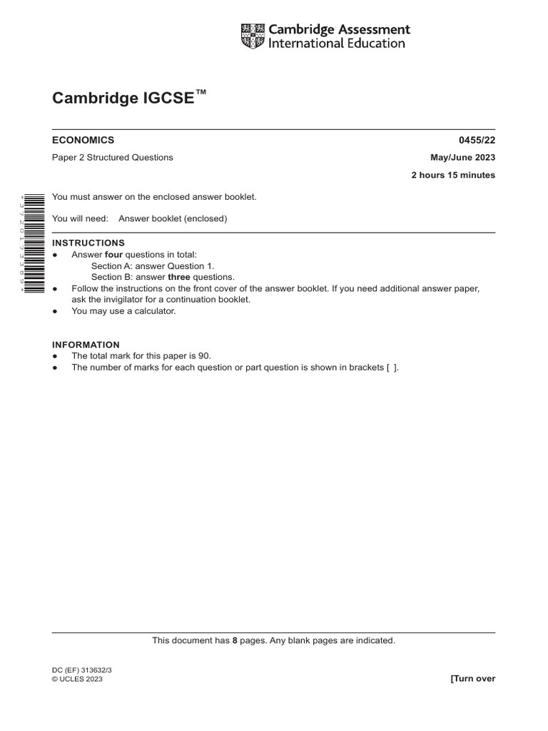Cambridge IGCSE: ECONOMICS 0455/22 | PDF