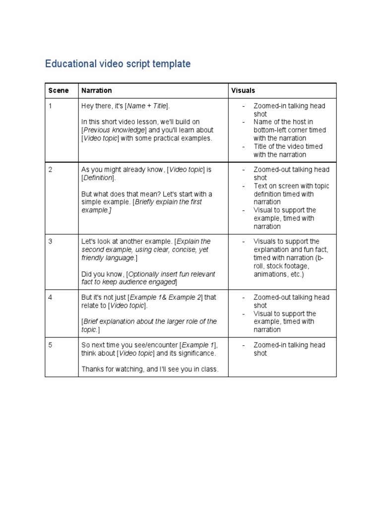 6463732fc77ab3d90e16c2a5 - Educational Video Script Template | PDF