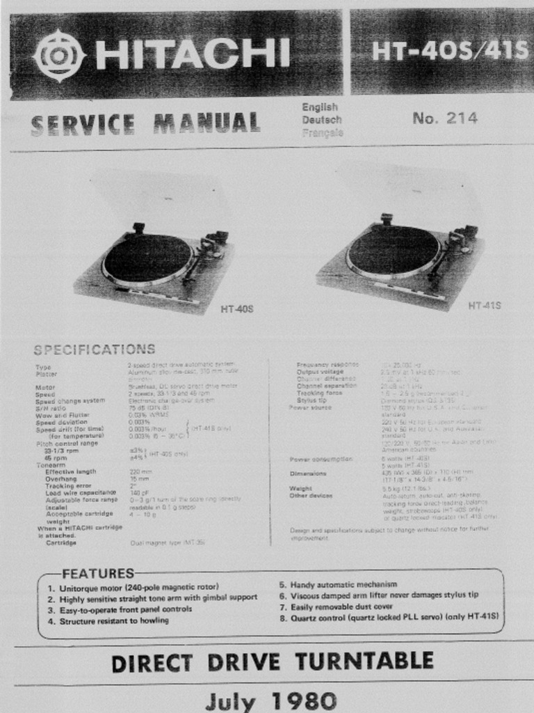 Ve Hitachi Ht-40s 41s Service en de FR | PDF