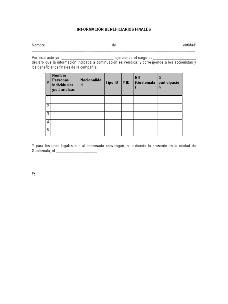 Certificado de Beneficiarios Finales | PDF