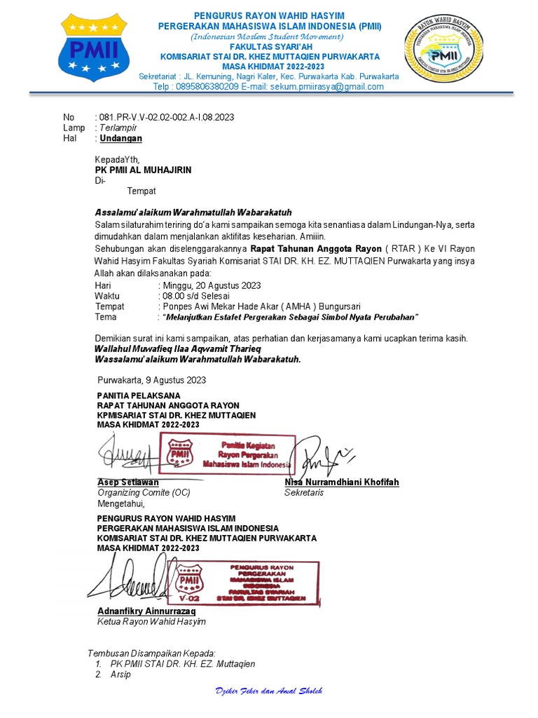 Surat Undangan PK PMII AL MUHAJIRIN | PDF