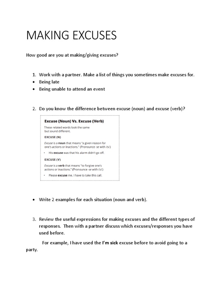 Making Excuses Activity | PDF