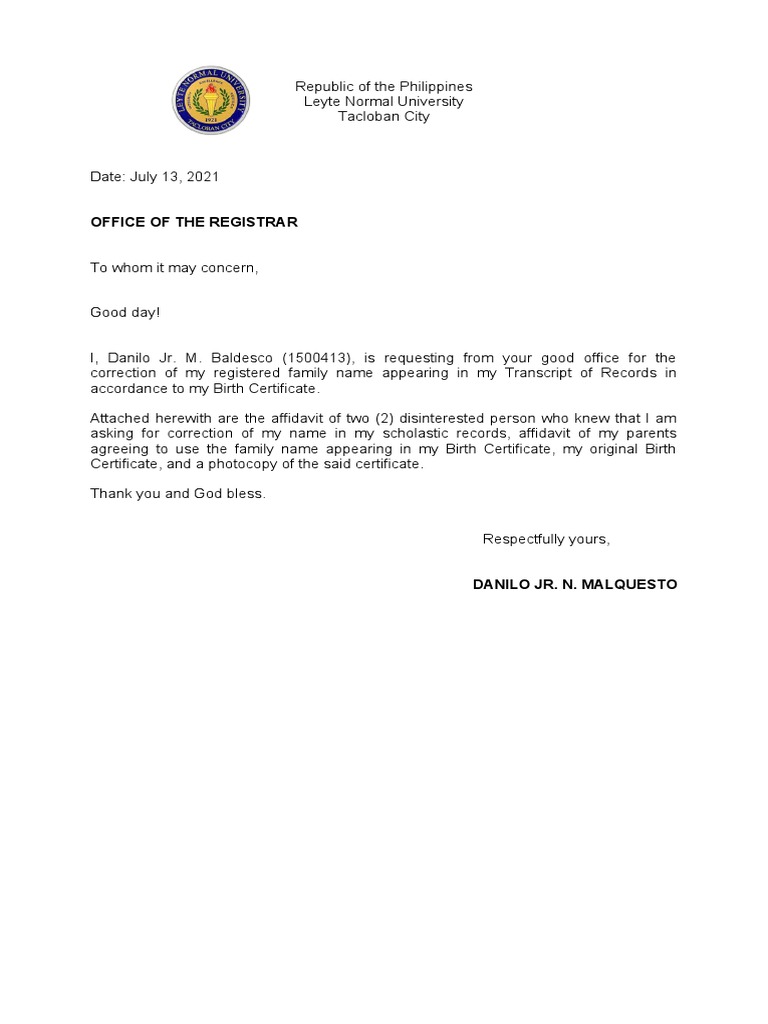 Correction Letter Registrar | PDF