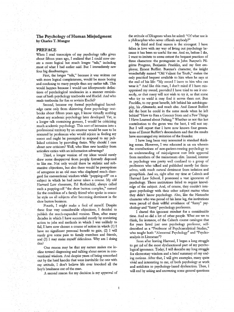 The Psychology of Human Misjudgement by Charlie Munger-Min | PDF