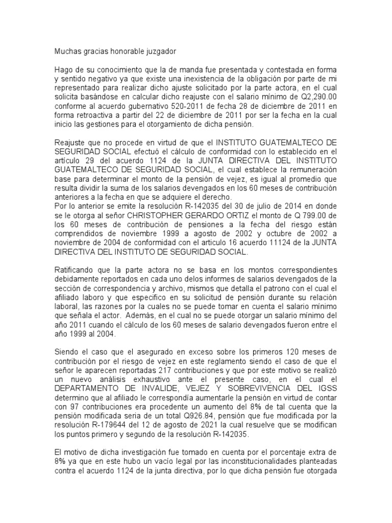 Contestacion de La Demanda Sentido Negativo | PDF | Pensión | Salario