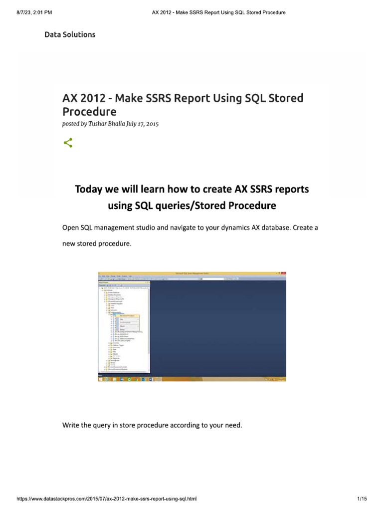 AX 2012 - Make SSRS Report Using SQL Stored Procedure | PDF