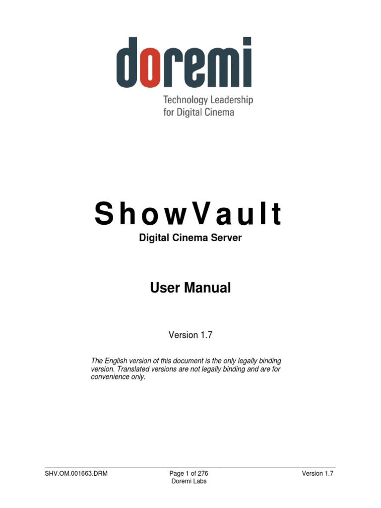 Dolby Doremi ShowVault User Manual 001663 v1 7 | PDF