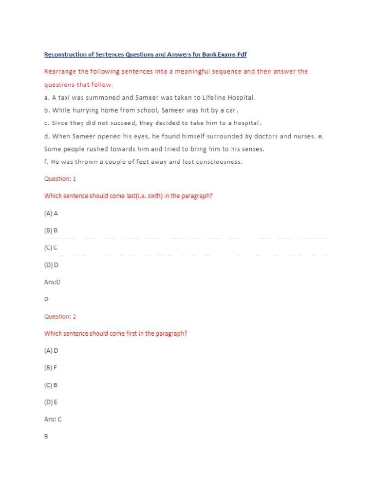 Reconstruction Sentences Bank Exams | PDF