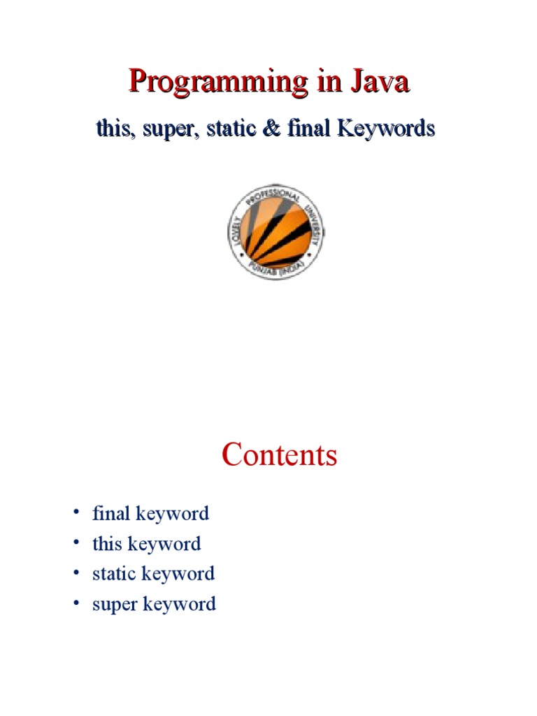 Java Keywords: this, super, static, final | PDF