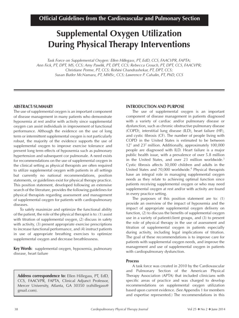 Supplemental Oxygen | PDF | Physical Therapy | Chronic Obstructive ...