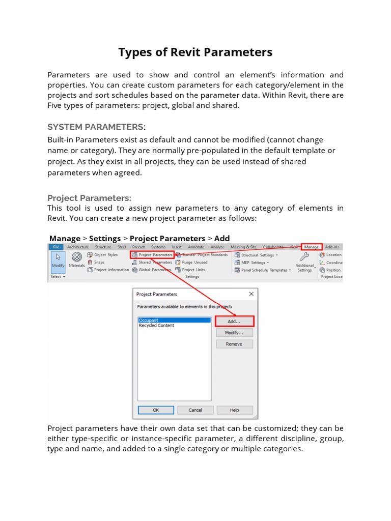 Types Of Revit Parameters Pdf Parameter Computer Programming Autodesk Revit