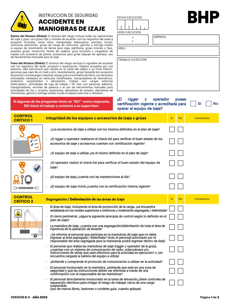 Hse Ins BHP Maniobras de Izaje - Julio2023.v8.0 | PDF | Máquina ...