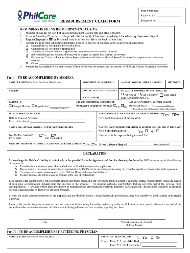 PCare Reimbursement Form 2020 | PDF | Law