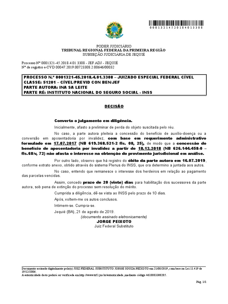 Tribunal Regional Federal Da Primeira Região: (Documento Assinado Eletronicamente) | PDF