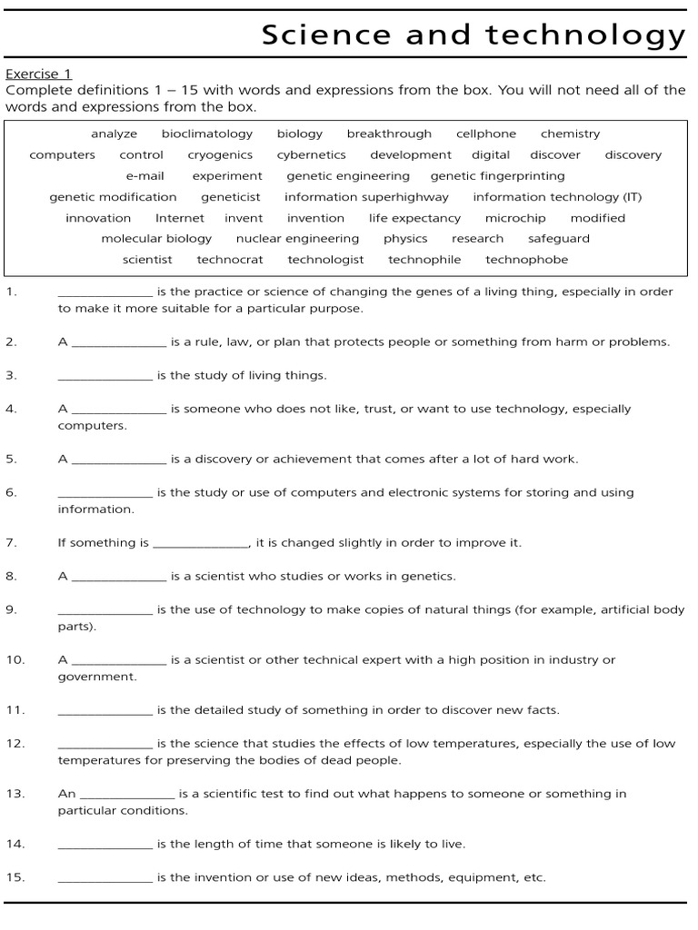 Science & Tech Vocabulary Exercises | PDF | Science | Information