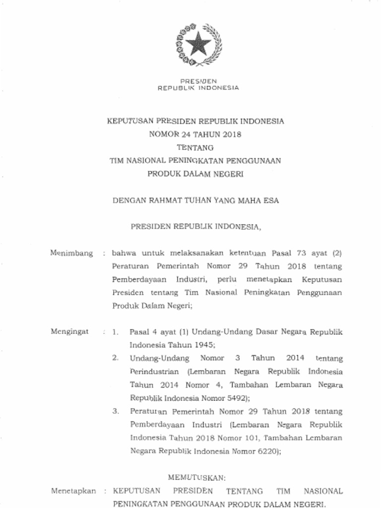 Keppres Nomor 24 Tahun 2018 | PDF