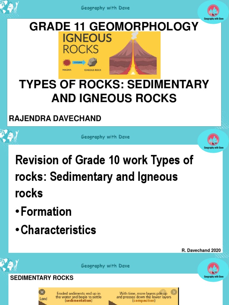 5 Geography Grade 10 Geomorphology - Types of rocks PPT's | PDF