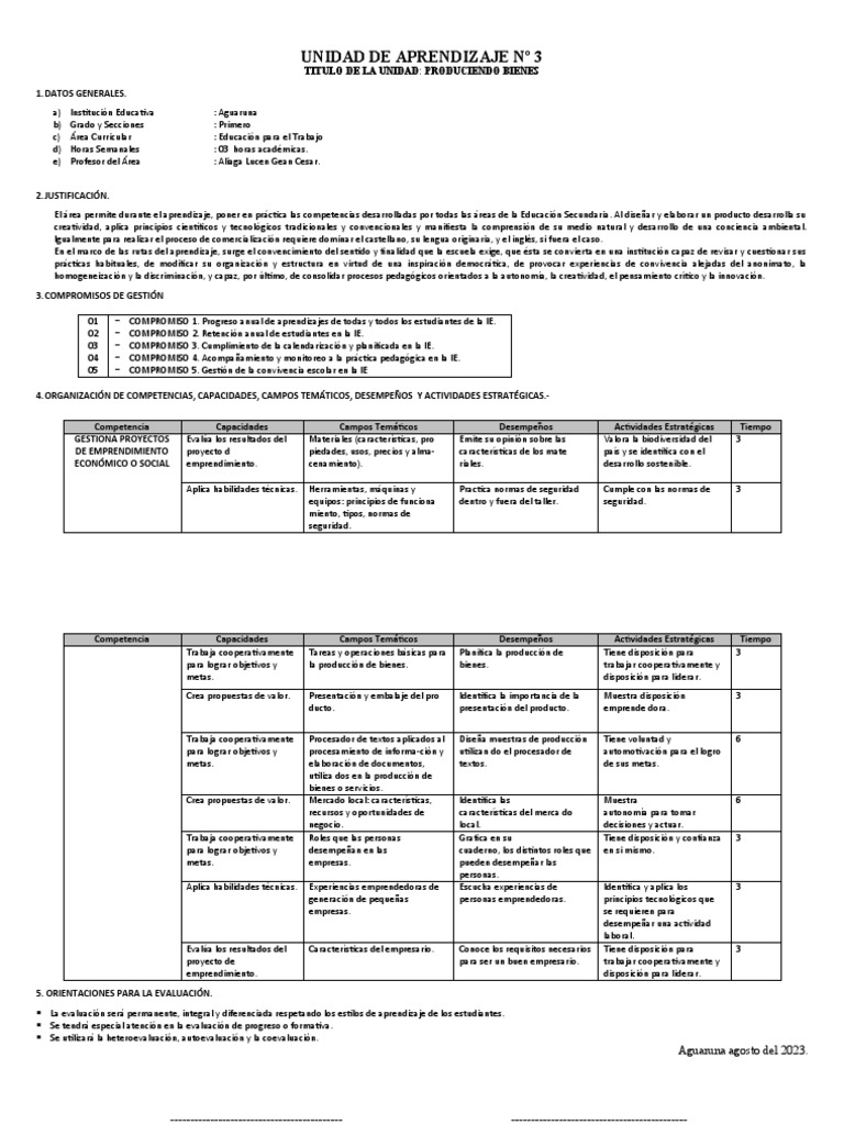 unidades ept-3 bimestre | PDF | Iniciativa empresarial | Evaluación