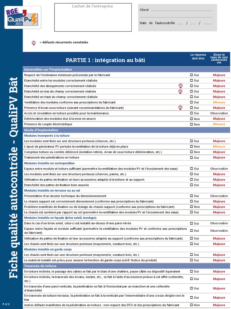 FR-AUD-19 Fiche Autocontrole PV Bat - Rev01 - Juin 2016 | PDF