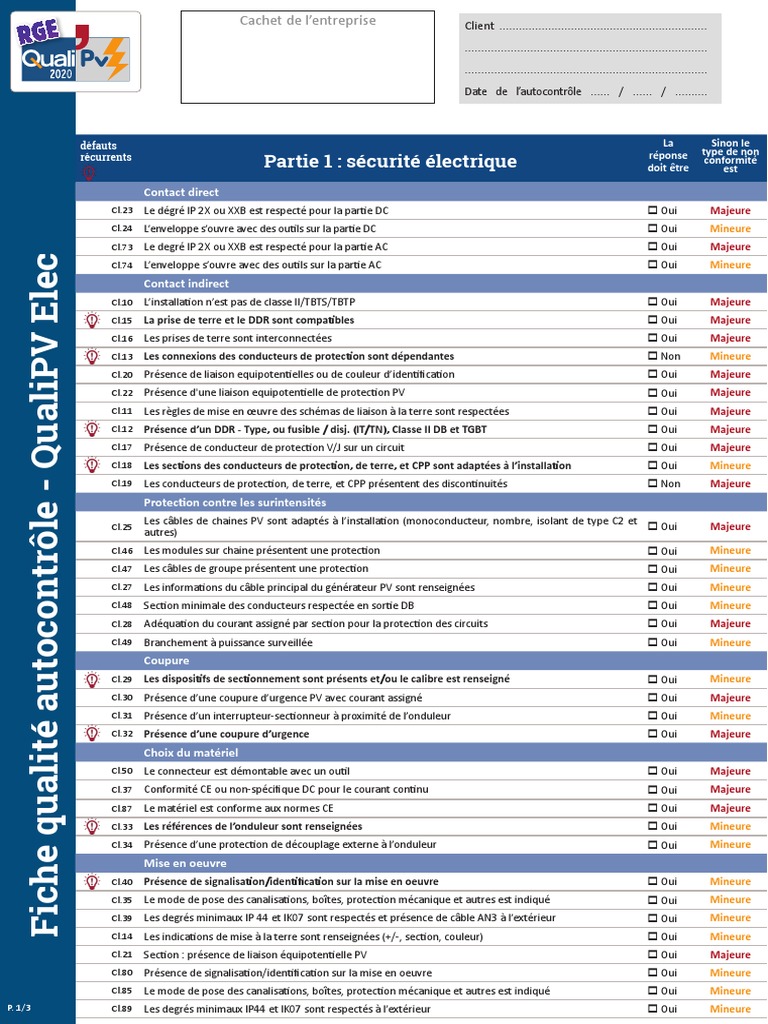 FR-AUD-20 Fiche Autocontrôle PV Elec - Rev07 - Janvier 2019 | PDF