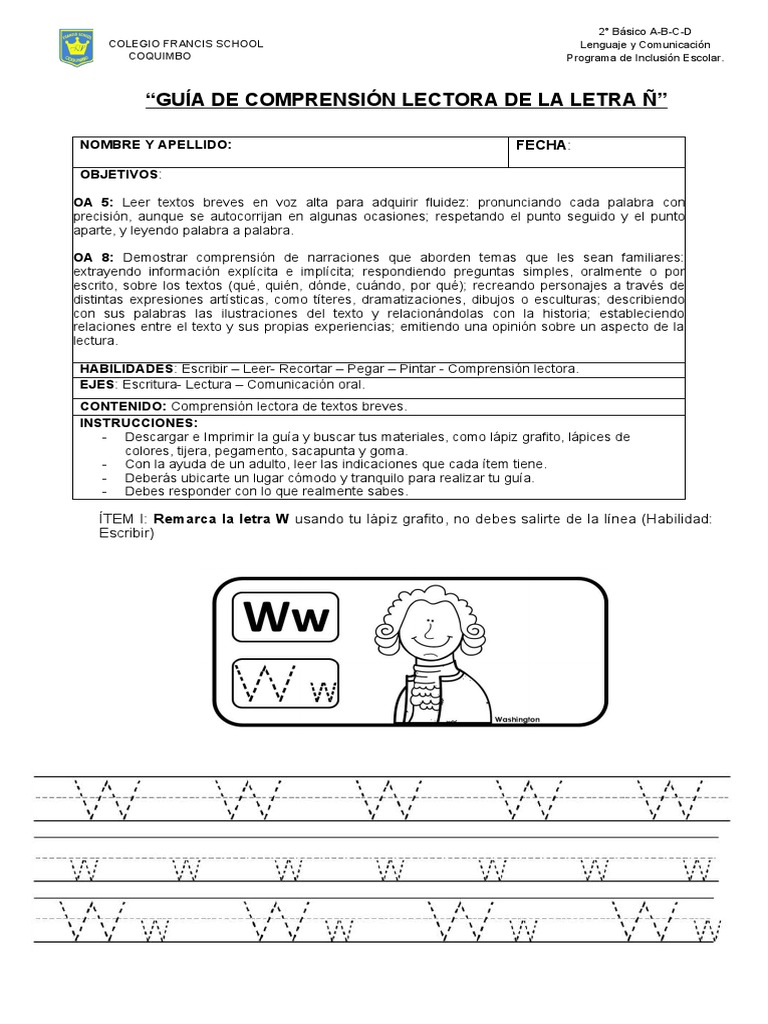 Guía de Lenguaje Letra W | PDF | Comprensión lectora | Lápiz