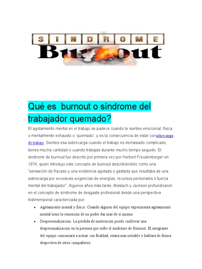 Qué Es Burnout o Síndrome Del Trabajador Quemado | PDF