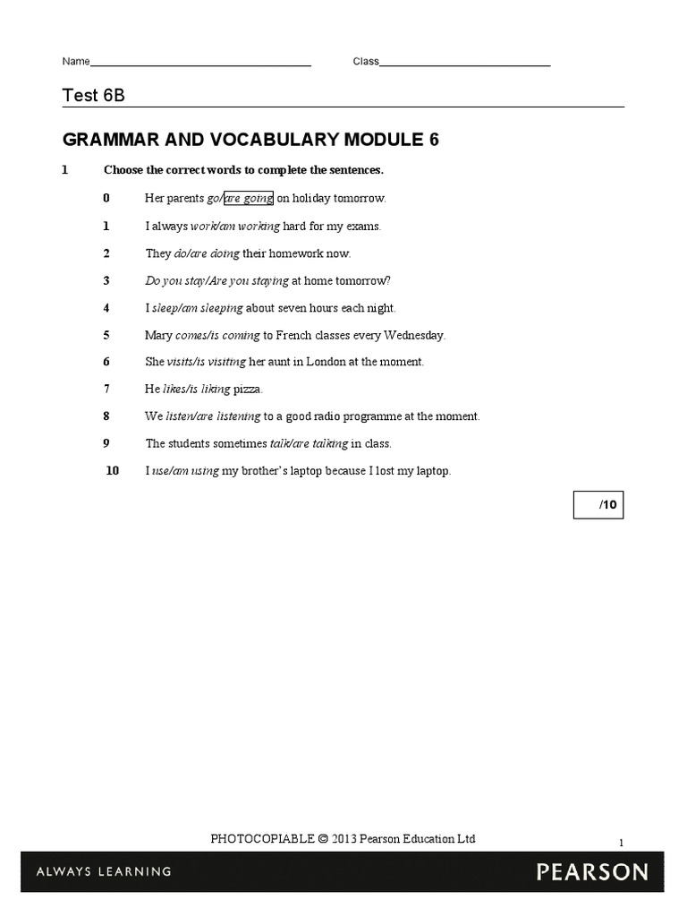 Test 6B: Grammar & Vocabulary Module 6 | PDF