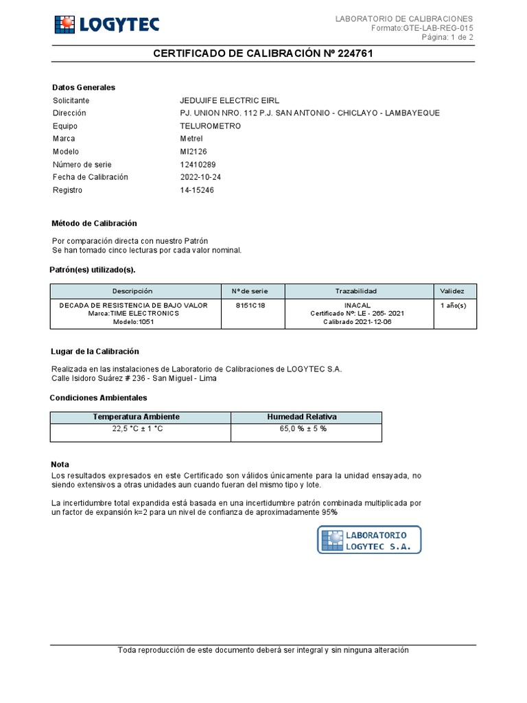 Telurometro Metrel Mi2126 Jedujife Electric Eirl | PDF