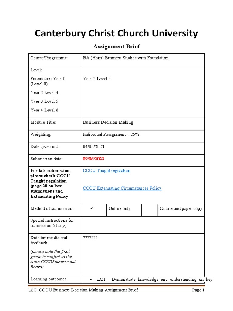 CCCU BABS BDM Assignment Jan22 Intake | PDF