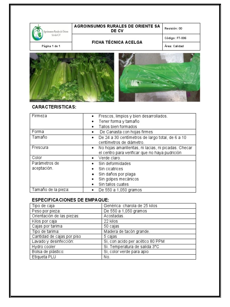Ficha Técnica Apio | PDF