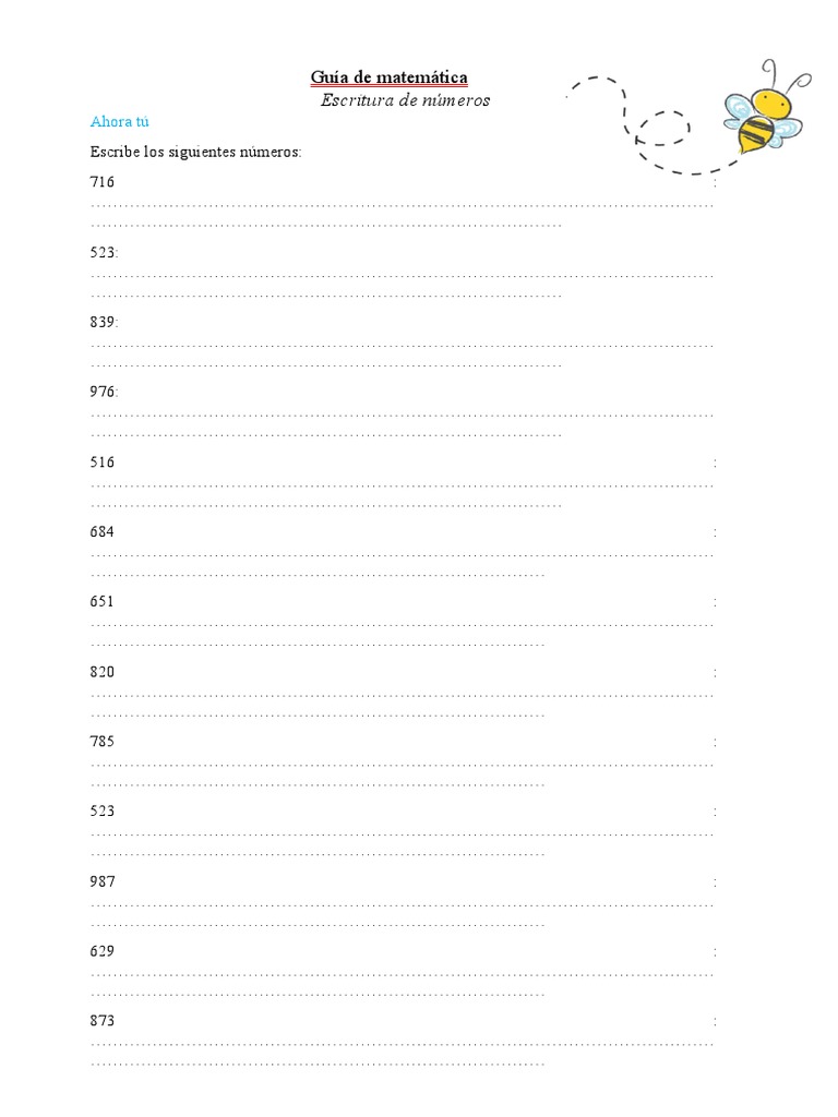 Guía Escritura de Numeros Del 500 Hasta El 1000 | PDF