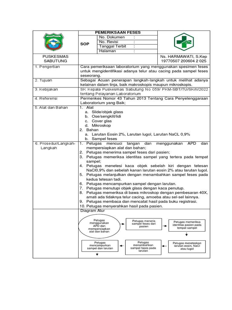 SOP Pemeriksaan Feses | PDF