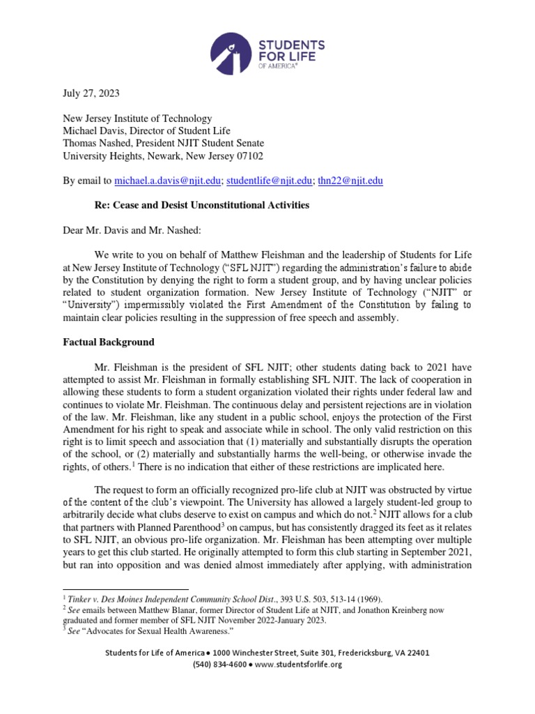 23-07-27 Demand Letter To NJIT | PDF