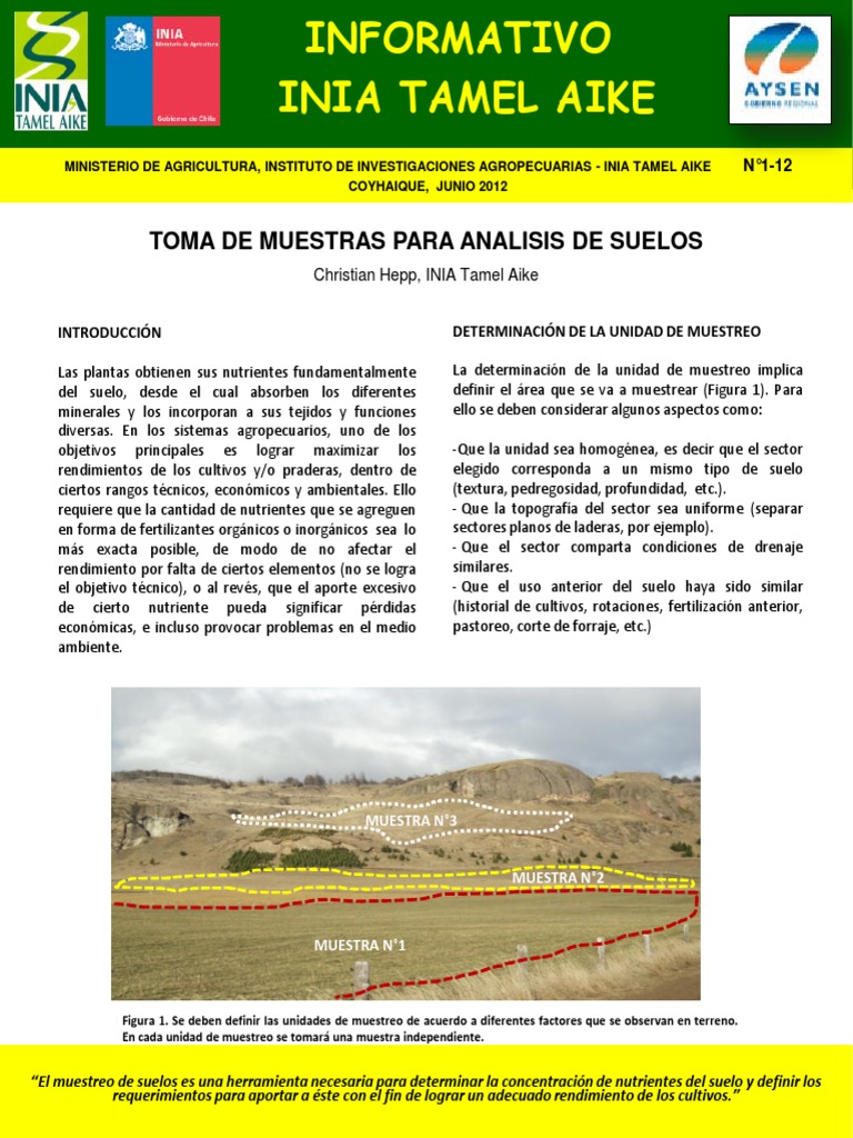 Informativo INIA #01 Toma de Muestras Suelo | PDF