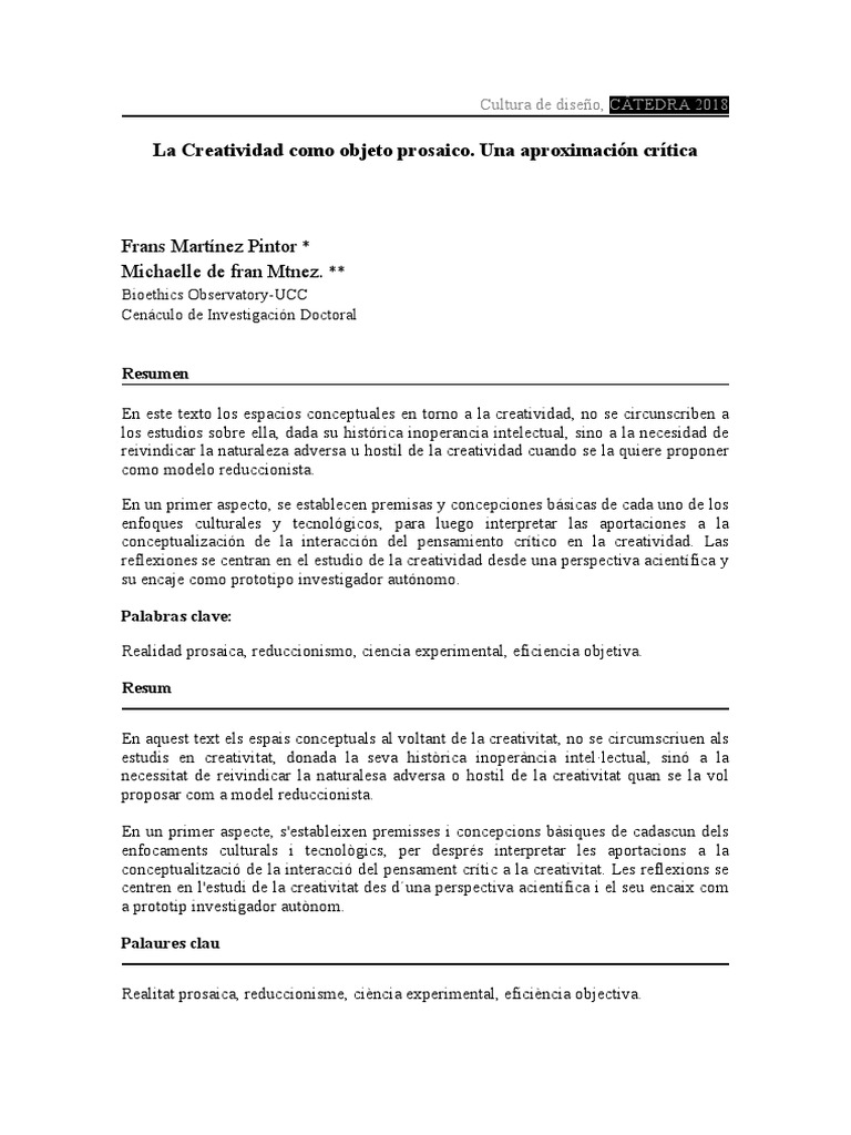 La Creatividad Como Objeto Prosaico. | PDF | Crecimiento personal y ...