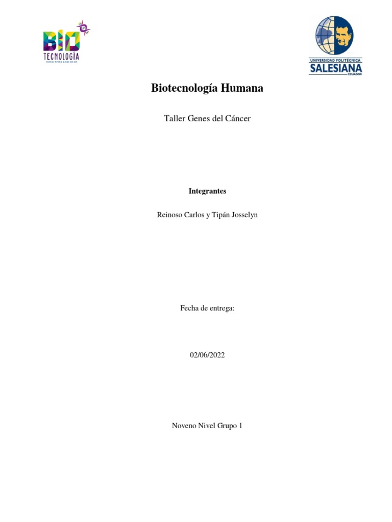 Taller Genes Dem Cáncer Reinoso C, Tipán J | PDF