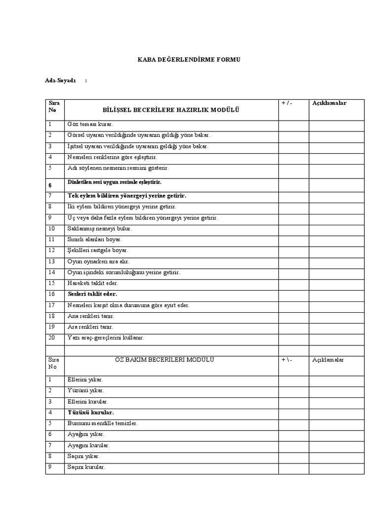 Kaba Degerlendirme FORMu H. A | PDF