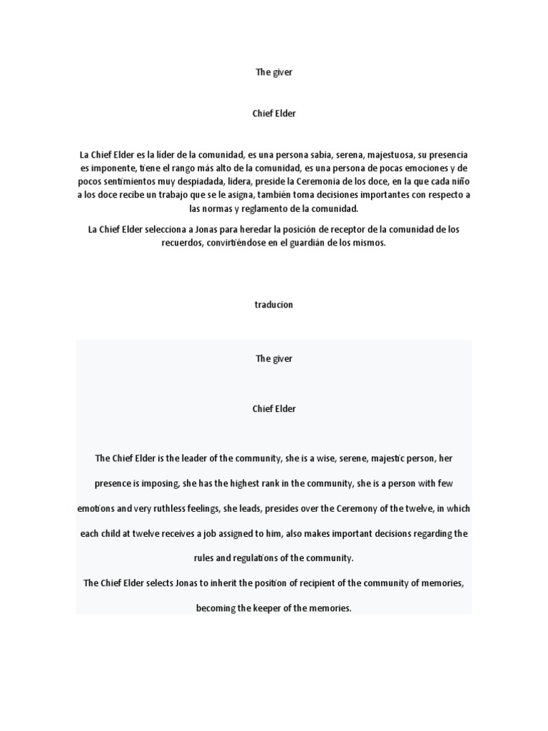Rol de la Chief Elder en "The Giver" | PDF | Relaciones personales ...