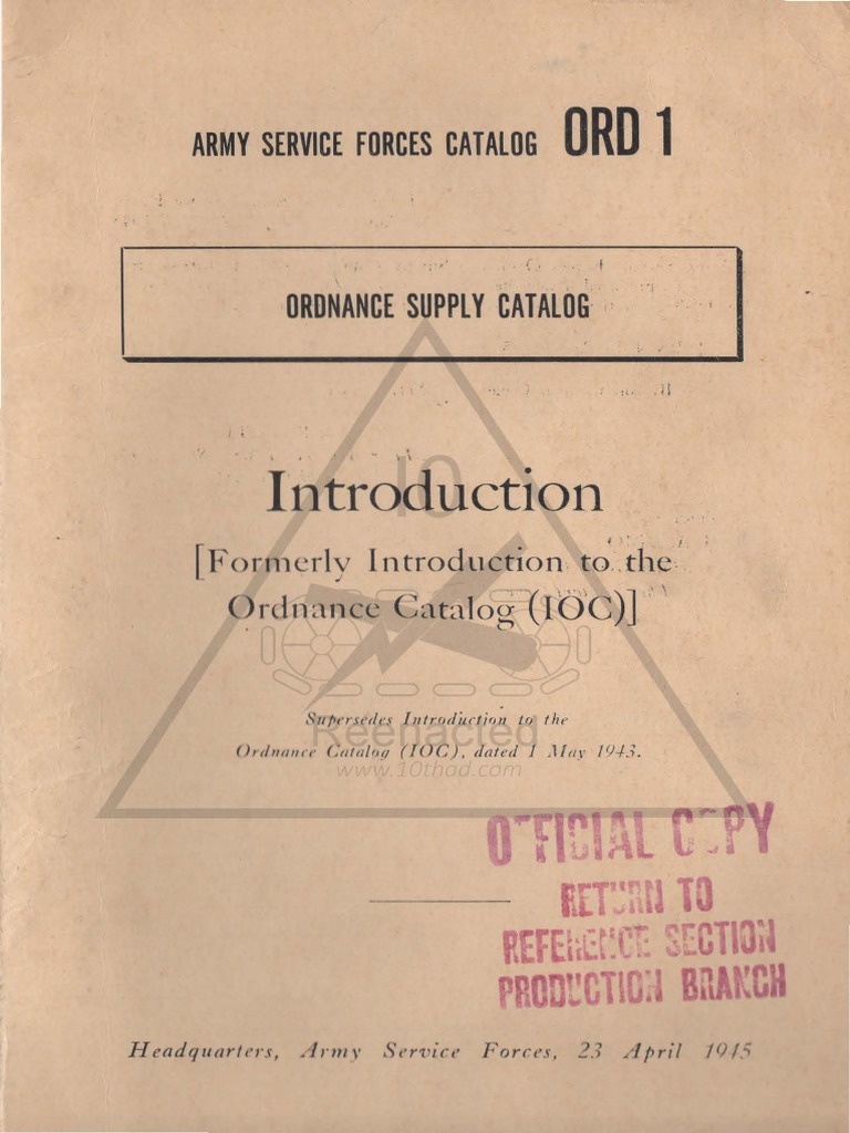 War Department Catalog, ORD 1, Introduction To Ordnance Catalog | PDF