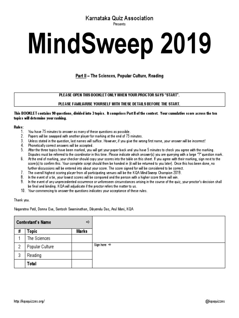 MindSweep 2019 Answers Part II | PDF