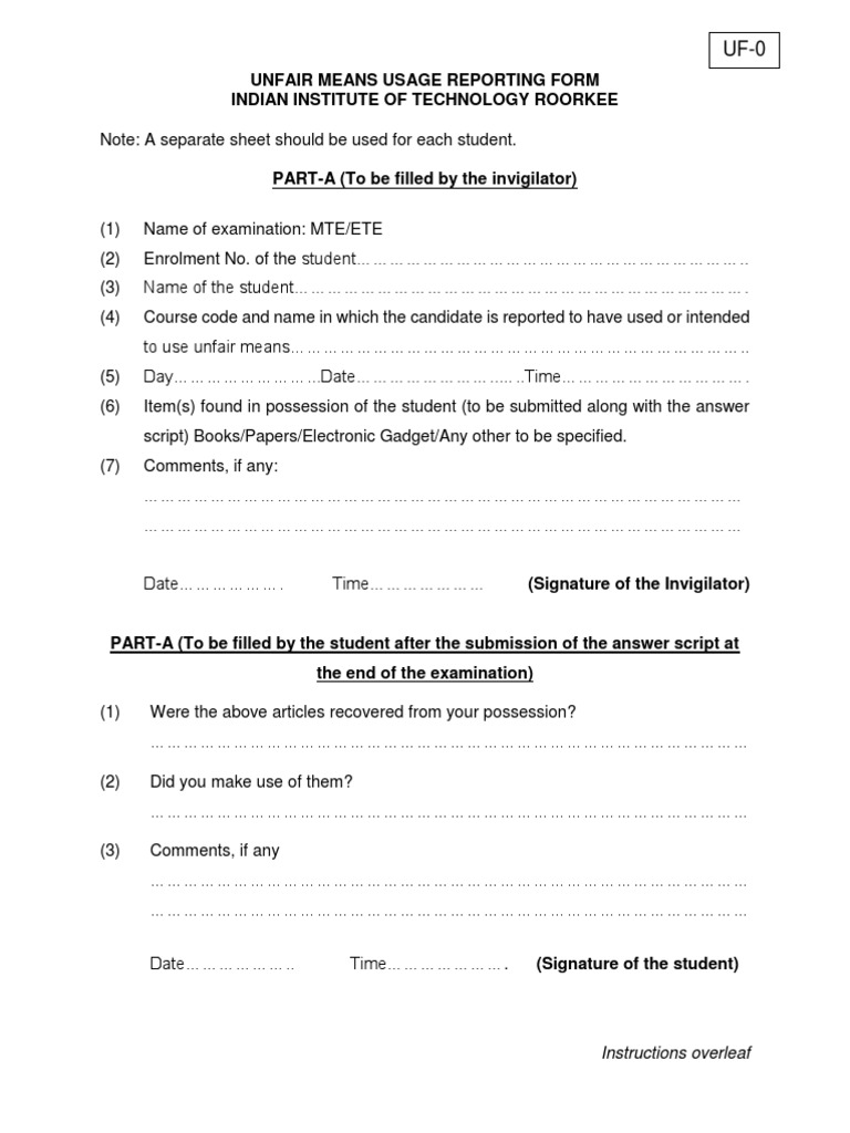 Form - For - Reporting - Unfair - Means IIT | PDF