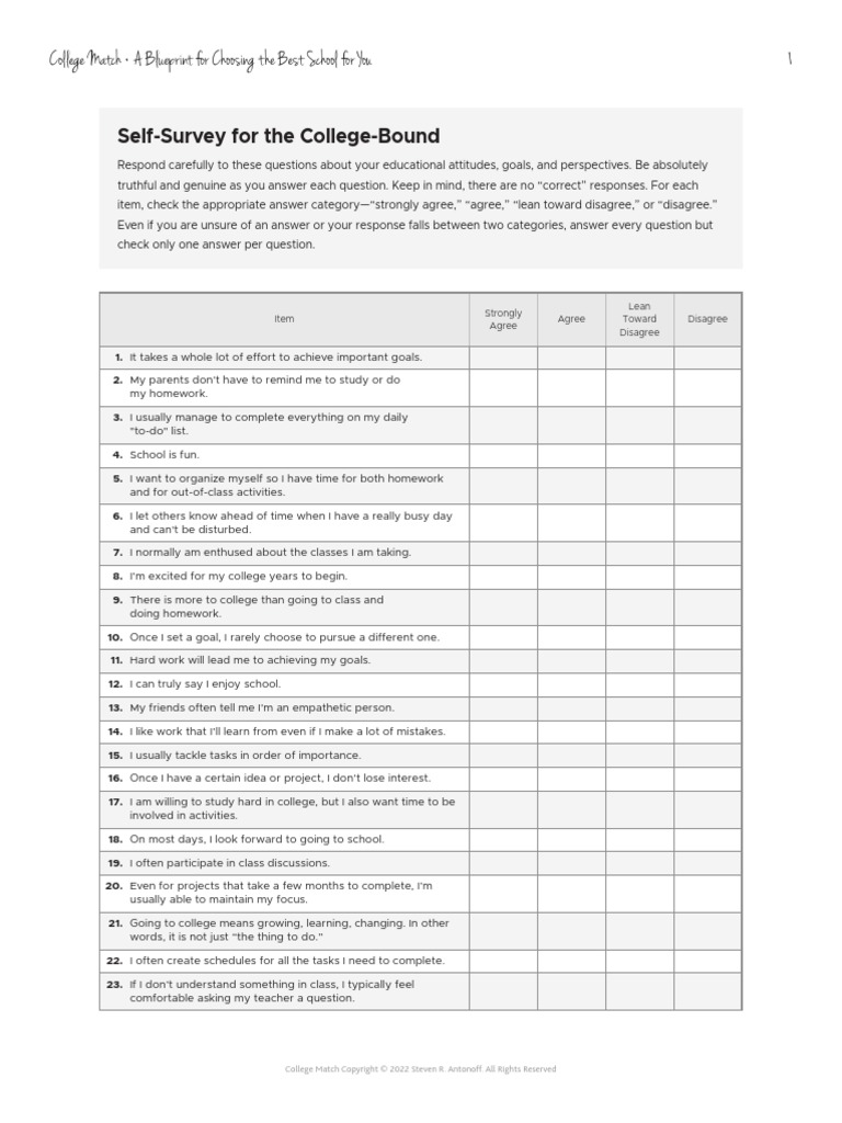 22 Self Survey For The College Bound | PDF